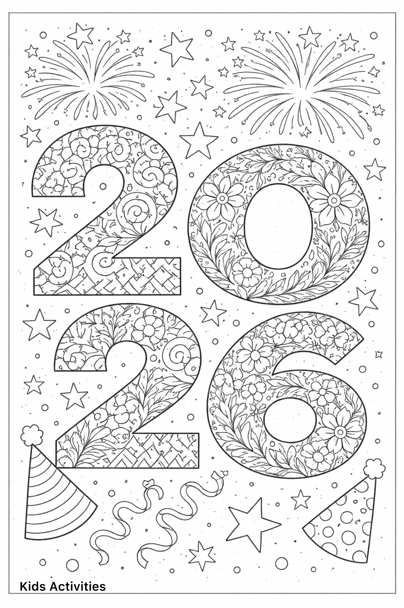New Year 2026 Coloring Pages - Kids Activities